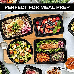 PROMOZE 50-Pack Meal Prep Plastic Microwavable Food Containers Bowls Round containers & Lids (24 OZ.) Black Round Reusable Storage Lunch Boxes -BPA-Free Food Grade -Freezer & Dishwasher Safe -