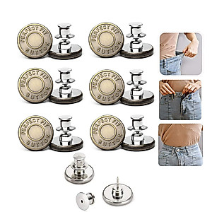 6PCS Perfect Fit Instant Button, Instant Buttons, Jean Replacement Buttons Removable Button No Sew Buttons to Extend or Reduce an Inch to Any Pants Waist in Seconds!