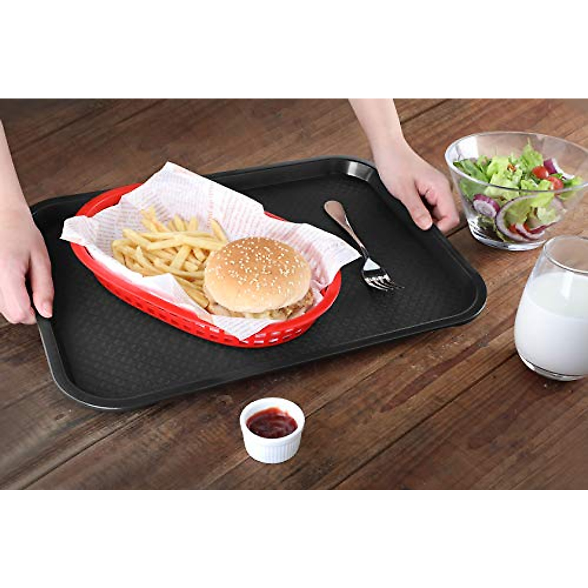 New Star Foodservice 24333 Fast Food Tray, 10.5 x 13.5, Black, Set of 12