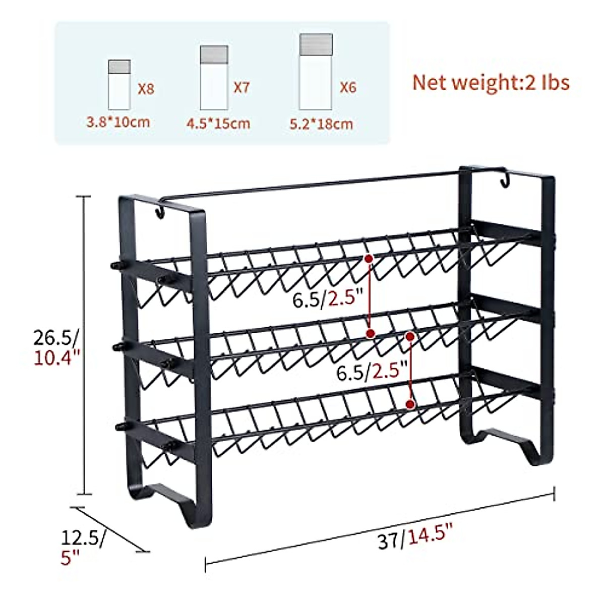 H-SPACE Spice Rack Organizer for Cabinets, 3 Tier Spice Rack Organizer, Removable Countertop Spice Rack, Freestanding Spice Jar Organizer for Kitchen Counter (Black)
