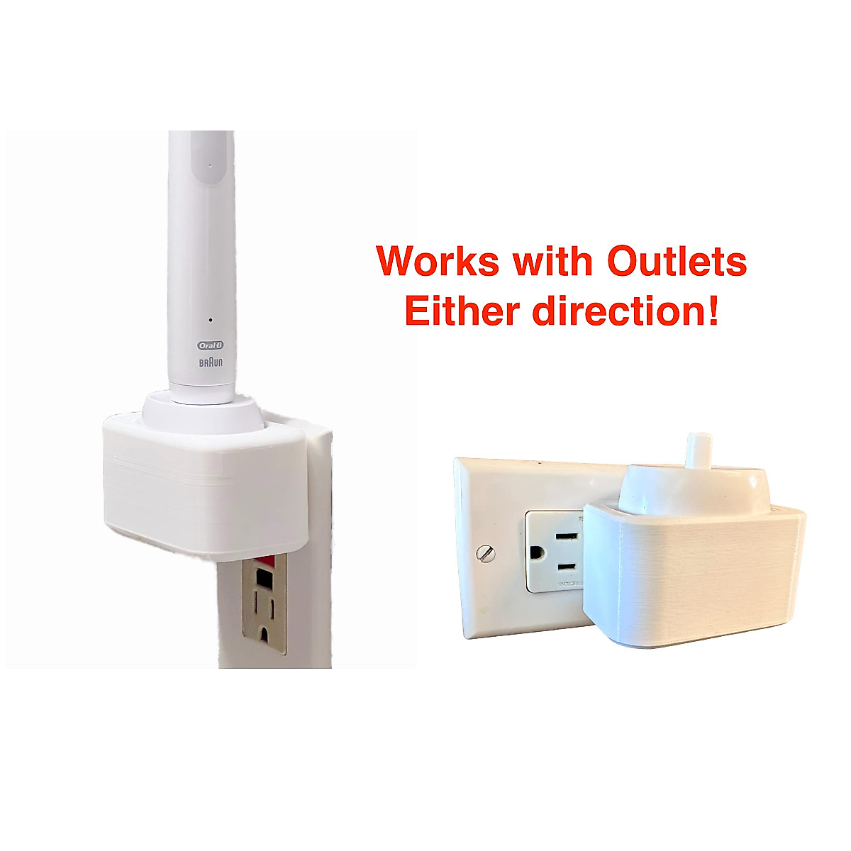 Burd - Electric Oral-B Tooth Brush Wall/Outlet Holder/Mount/Cord Organizer (Charger not Included), White