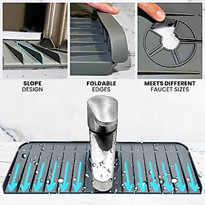 Sponge Holder for Kitchen Sink | Upgraded 5 Degree Slope | 14.6 x 5.5 in | Silicone Faucet Mat | Splash Guard | Faucet Drip Catcher Tray | Dish Sponge Holder | Accessories Gadgets and Protectors