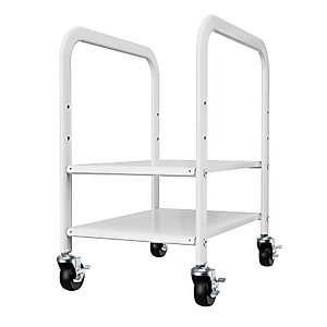 360Tronics Computer Tower Stand White, 2-Tier Height Adjustable Desktop PC Stand for Carpet, Mobile Tower Cart Under Desk, Full Metal Rolling CPU Holder with 360° Locking Wheels for Office Home