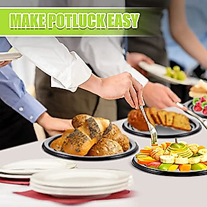 Tessco 24 Pcs 12 Inch Catering Trays with Clear Lids and 48 Pcs Deli Wax Paper Sheets, Serving Trays Disposable Black Plastic Round Platters for Party Food Sandwich Veggie Cookie Trays, Heavy Duty