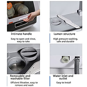 Portable Countertop Dishwasher,3Washing Programs Compac,Compact Dishwasher, 75°C Hot Air Drying,360° Spray Arms