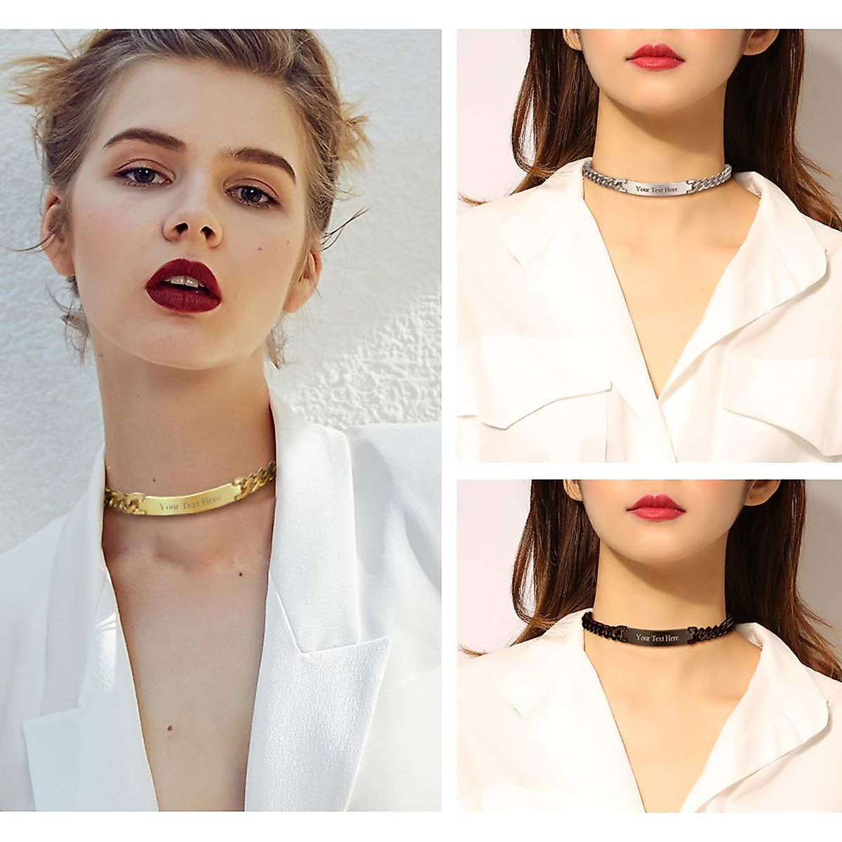 PROSTEEL Black Chocker Cuban Chain Men Gothic Jewelry ID Statement Necklaces Personalized Custom Name Choker Necklace for Women