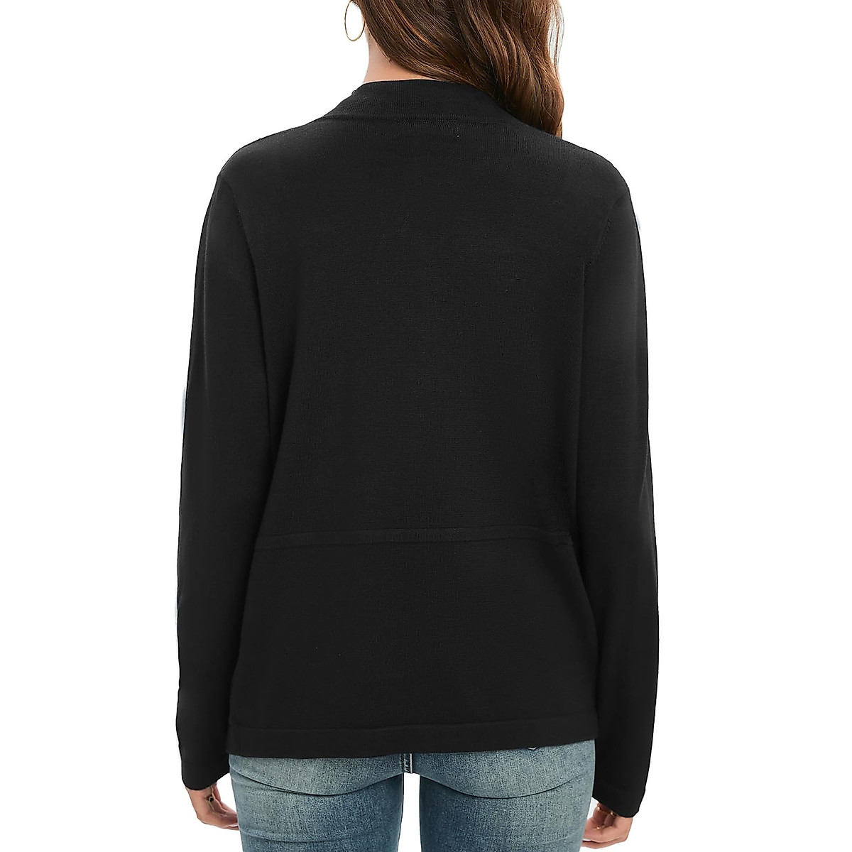 Women Knit Blazer Open Front Blazer Sweater Lapel Cardigan Long Sleeve Blazer Jackets with Pockets Black S