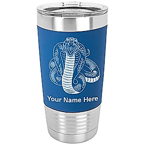 LaserGram 20oz Vacuum Insulated Tumbler Mug, Cobra Snake, Personalized Engraving Included (Silicone Grip, Dark Blue)