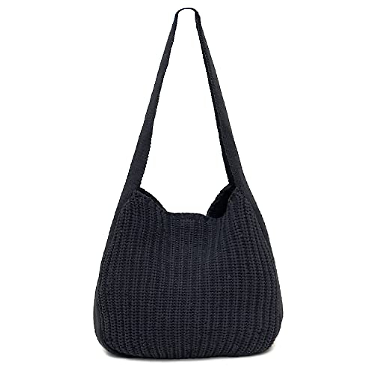 Womens Crocheted Hobo Bag Aesthetic Shoulder Knit Crochet Tote bag Knitted Accessory Boho Purse for Ladies Black
