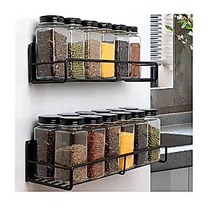 KNWOBL Magnetic Spice Rack Organizer,fridge spice rack,Magnetic Shelf Spice Storage,magnetic shelves,magnetic shelf for refrigerator,magnetic shelf for Seaoning,Jars and Utensils, 2 pack (black)
