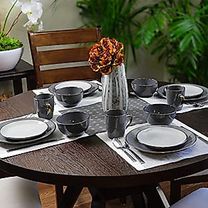 Elama Round Stoneware Grand Collection Dinnerware Dish Set, 16 Piece, Assorted Solid Gray