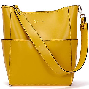 BOSTANTEN Women's Leather Designer Handbags Tote Purses Shoulder Bucket Bag Yellow