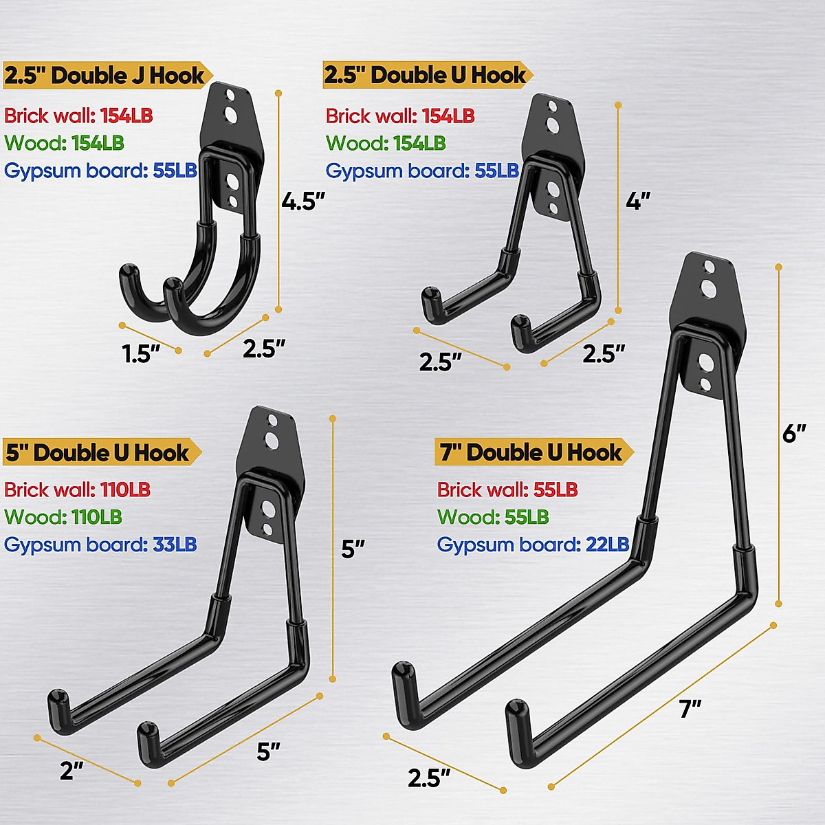 TICONN 12 Pack Heavy Duty Garage Hooks, Steel Utility Wall Storage Hooks, Wall Mount Hanger Organizer for Ladders, Bikes, Tools, Bulky Items (Black)