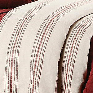 HiEnd Accents Prescott Farmhouse Bedding, 3 Piece Super Queen Size Striped Duvet Cover Set with Pillow Shams, Ivory Red Ticking Stripes Pattern Comforter Cover, Chic Casual Coastal Boho Style Bed Set
