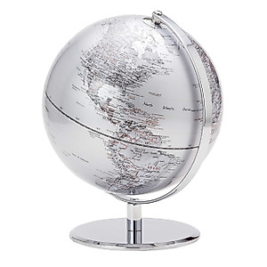 Latitude World Globe by Torre & Tagus | Silver Globe | Globes of the World with Stand | World Globes for Adults | Globe with Chrome Metal Base Stand for Home Office & Living Room Mantle | Silver, 9.5”