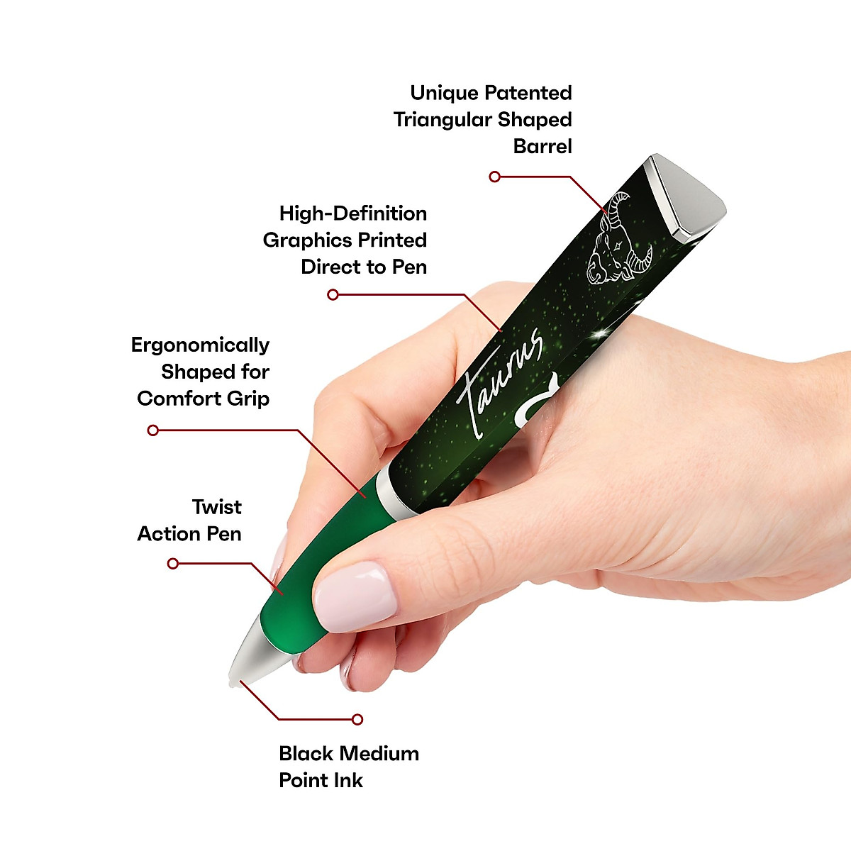 ANINKABOVE Zodiac Sign Ballpoint Pen (1 Pen, 3-Sided) Zodiac Pen Gift, Cool Pens Constellation Design, Zodiac Gifts Pretty Pens - Fancy Pens Great Astrology Gifts for Women and Men (Taurus Pen)