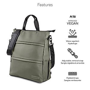 EDITION22 Core Collection 2-in-1 Convertible Tote Bag and Laptop Backpack Side Pockets, Water Repellent Vegan Leather Purse and Bookbag for Work, School, and Travel Essentials, Khaki