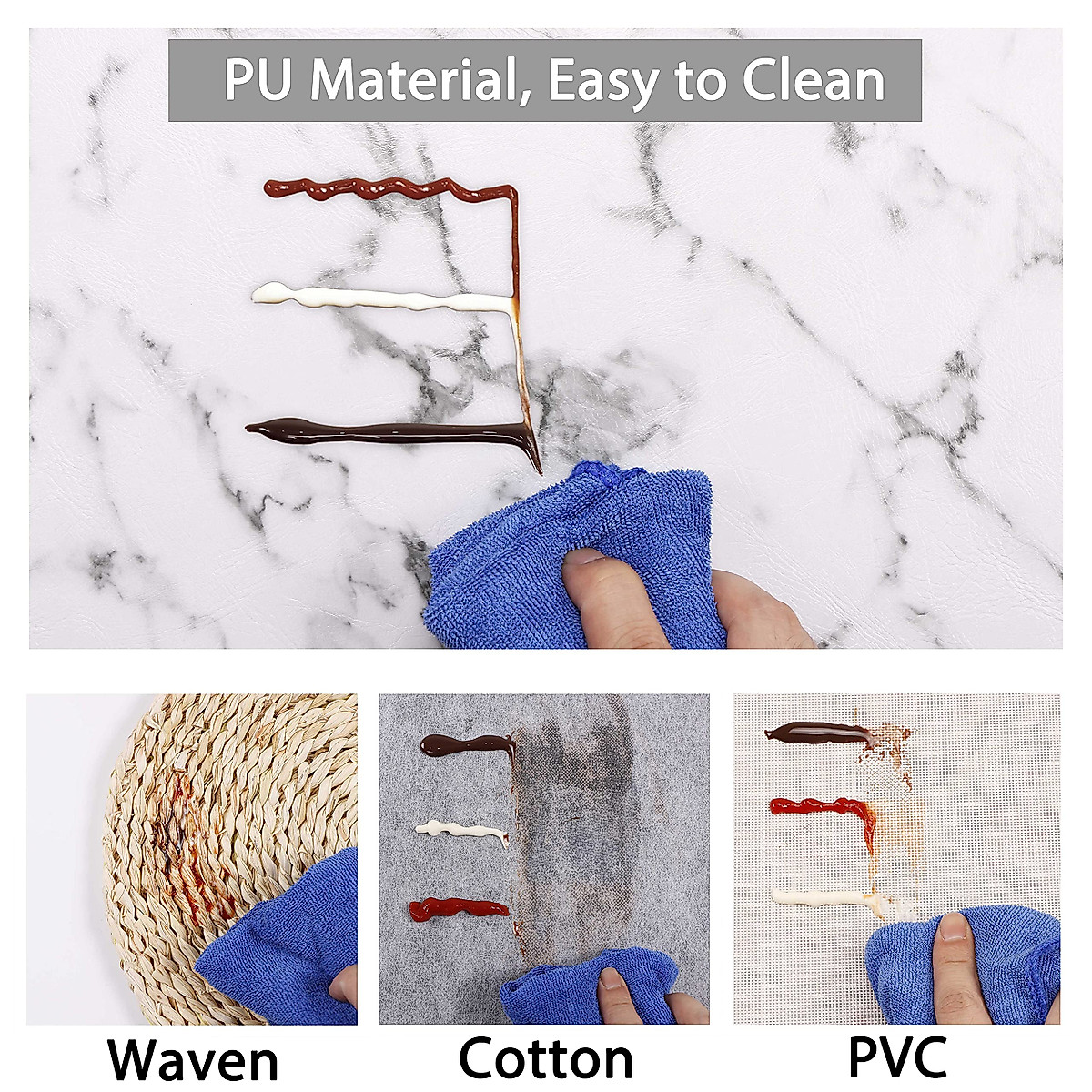 Marble Faux Leather PU Placemats, Set of 4, Washable, Stain Resistant for Dining Room Kitchen Table Decor