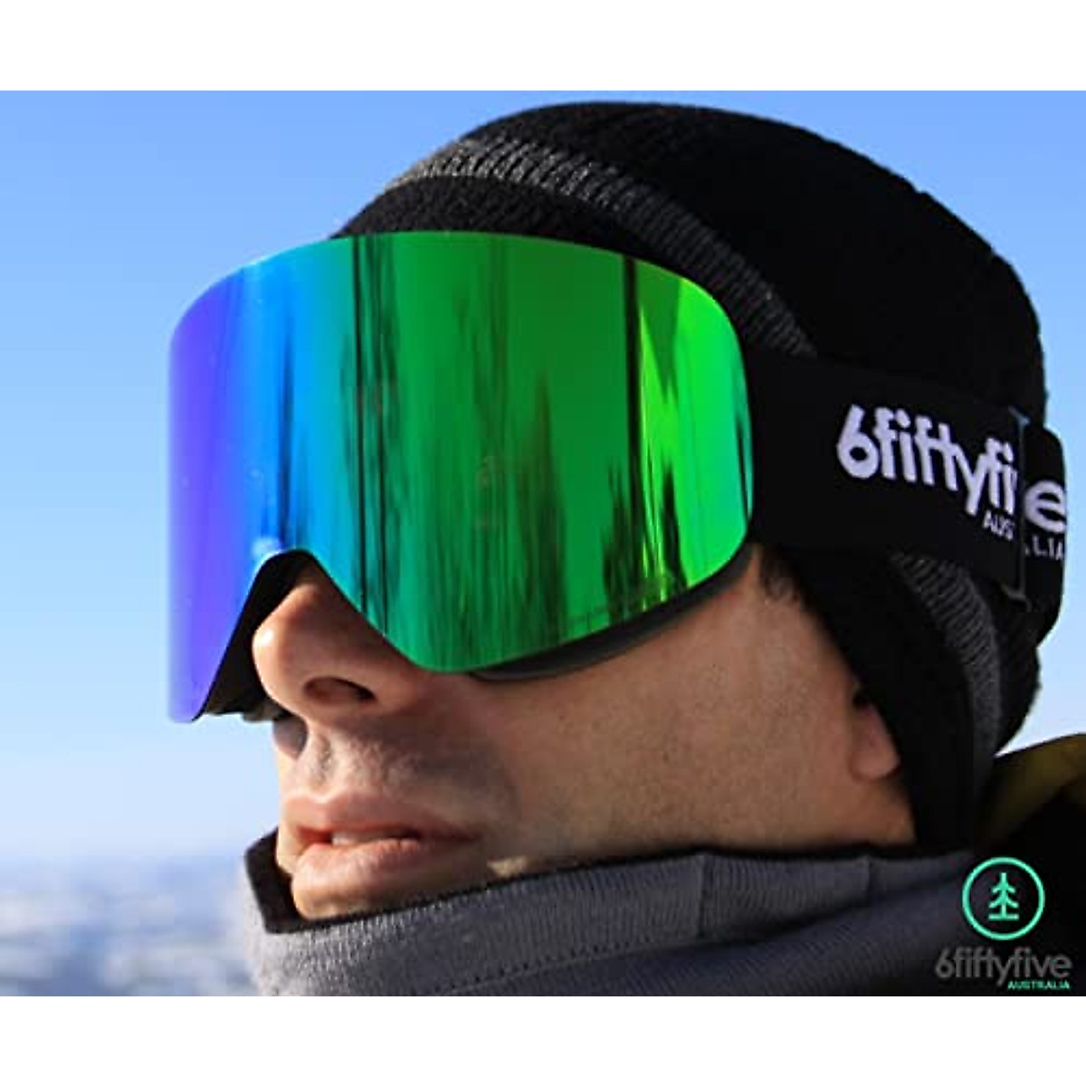 6fiftyfive - Ski Goggles Men and Women - Frameless, Full REVO Coating, Anti Fog, Magnetic Quick Change Lens, 100% UV400, OTG - Ski, Snowmobile and Snowboard
