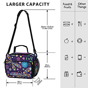Glaphy Dragonfly and Flowers Lunch Bag, Cooler Lunch Box Insulated Lunch Tote Bags Food Container for Men Women Kids