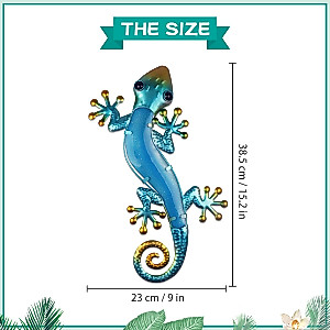Songjum Metal Gecko Outdoor Decor, 15 Inch Metal Gecko Wall Decoration, Large Hanging Lizard Wall Decor Art Sculpture for Home Bedroom Yard Fence Kitchen (blue)