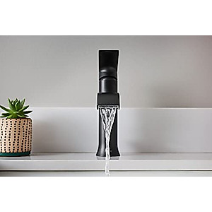 Moen Genta LX Matte Black One-Handle Single Hole Modern Bathroom Sink Faucet with Optional Deck Plate for 3-hole Sinks, Waterfall Bathroom Faucet, 6702BL