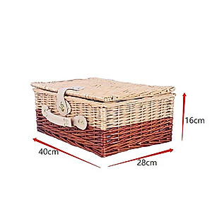 LA Chama Deluxe 4 Person Willow Picnic Basket, 4 Persons Sets, Mobile Ice Pack, Deluxe Plates, Khaki Brown