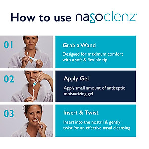 NasoClenz Nasal Cleansing Kit – Gentle, Washable Wand & Antiseptic Gel, Nose Cleaner reduces germs & Nasal Moisturizer for Fast Dry Nose & Allergy Relief (Unscented 4 Count, up to 50 uses)