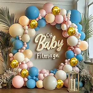 Gender Reveal Balloon Arch Kit, Dusty Blue Pink Nude Sand White Metallic Gold Balloons for Boy Baby Shower Bridal Shower Father's Day Graduation Wedding Birthday Party Decorations