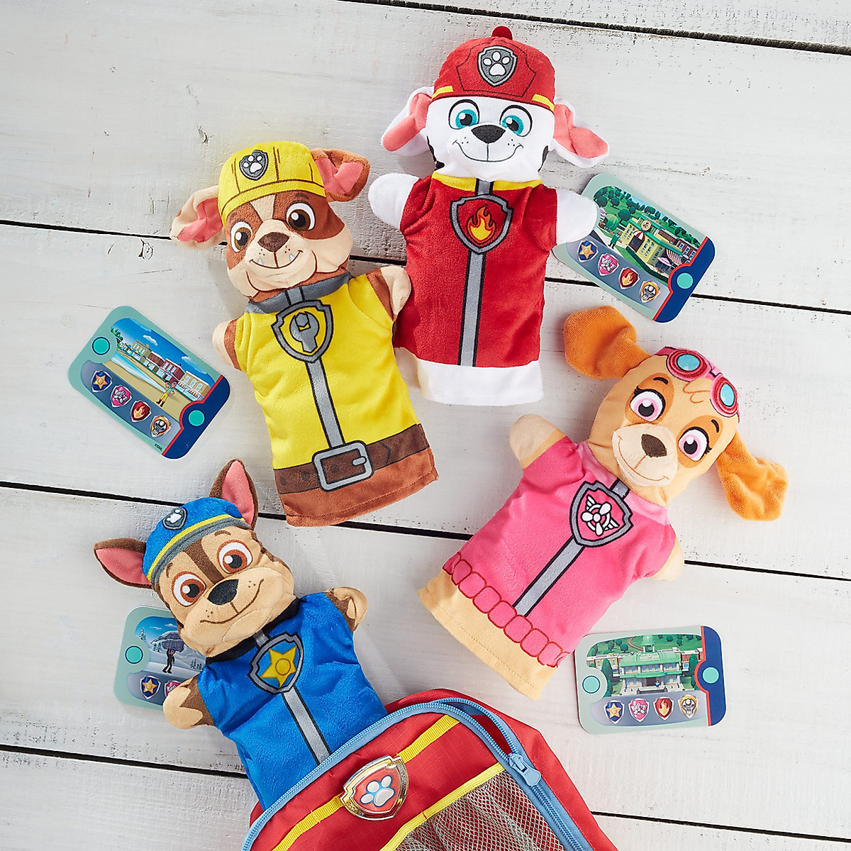 Melissa & Doug PAW Patrol Hand Puppets (4 Puppets, 4 Cards) - PAW Patrol Puppets Pretend Play for Kids