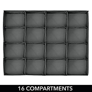mDesign Soft Fabric Dresser Drawer and Closet Storage Organizer Tray - 16 Sections for Lingerie, Bras, Socks, Leggings, Underwear, Jewelry, Scarves - Textured Print, 2 Pack - Charcoal Gray/Black