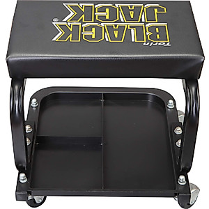 Torin TR6100W BlackJack Rolling Creeper Garage/Shop Seat: Padded Mechanic Stool with Tool Tray Storage, Black