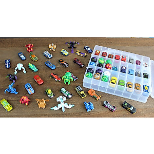 Bins & Things 48 Slot Toys Organizer - Compatible with Calico Critter, Hot Wheels, Tsum Tsum, MatchBox - Plastic Storage Display Case with Carrying Handle - Collection Box - 13.5x11.7x3.2 Inches