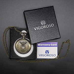 VIGOROSO Vintage Retro Pocket Watch UNITED STATES AIR FORCE Style Bronze Steampunk Chain in Box