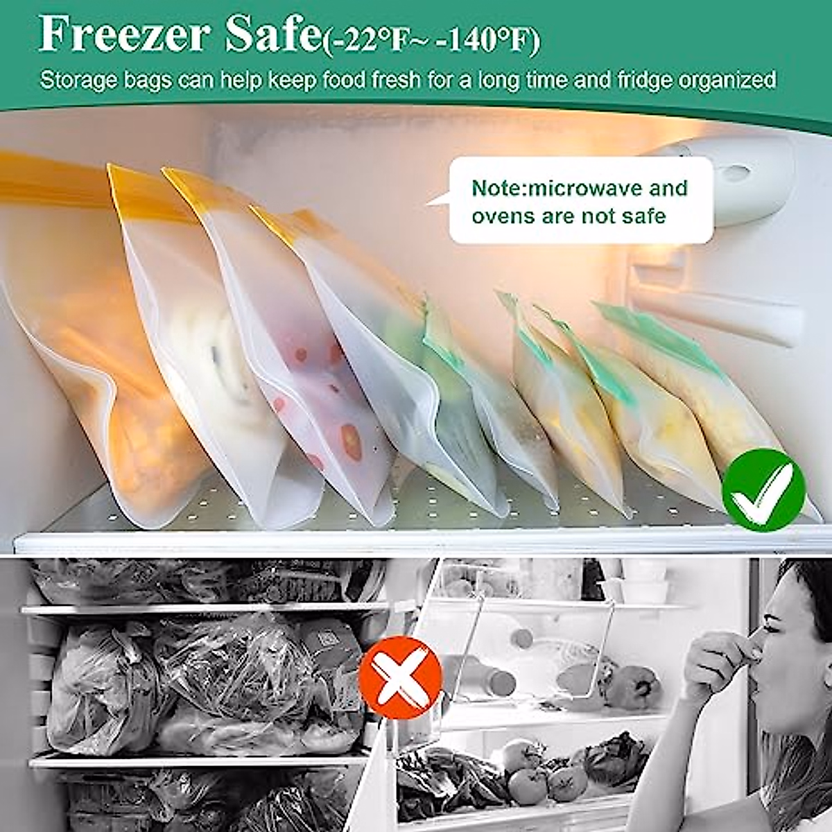 Silicone Bags Reusable Storage Freezer Bags, Silicone Ziplock Bags 4 Reusable Sandwich Bags + 4 Reusable Snack Bags, Leakproof Reusable Food Storage Bags Containers for Travel Picnic, Work, Home Use