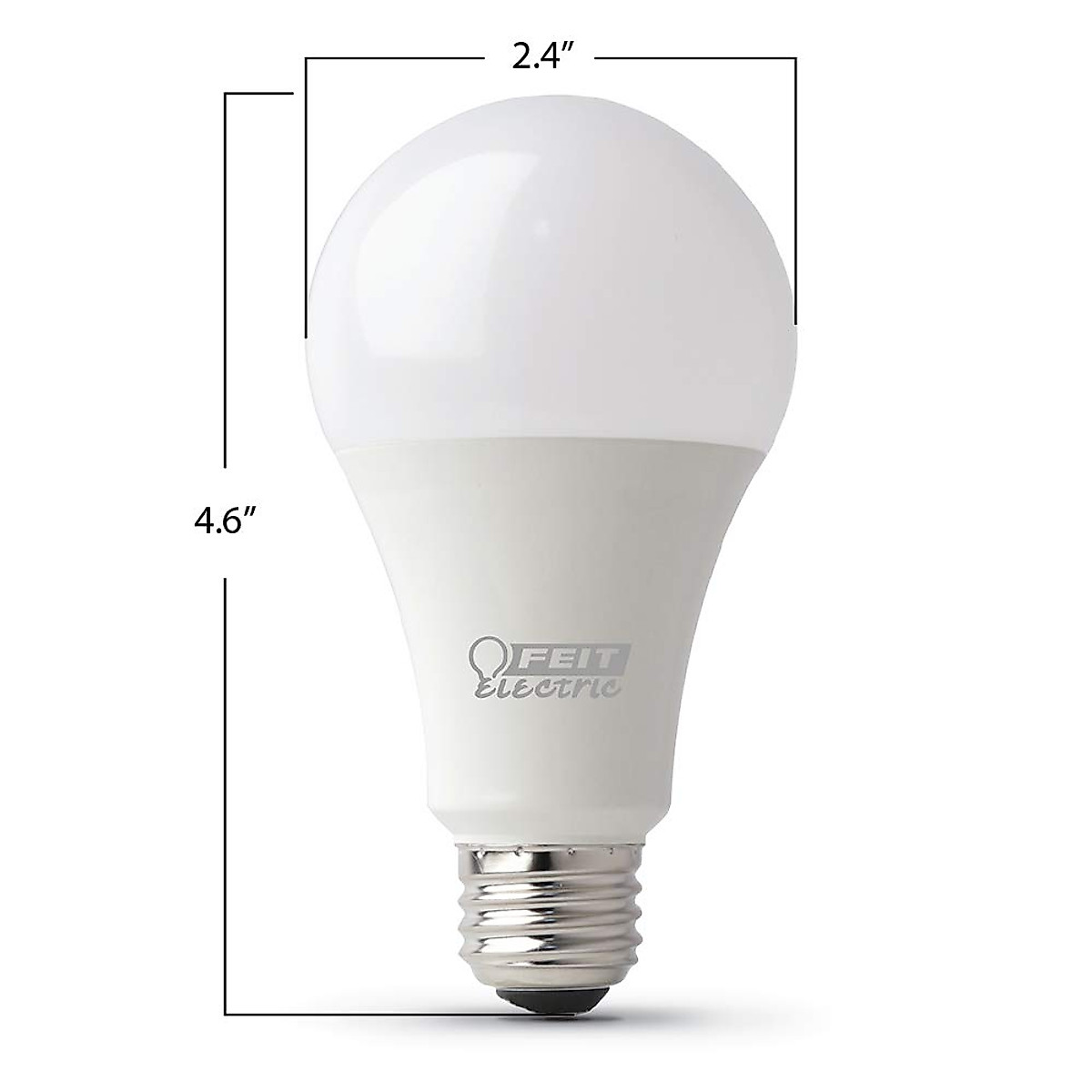 Feit Electric A19 100W Equivalent LED Light Bulbs, Dimmable, 3000k Bright White, 1600 Lumens, 22 Year Lifetime, E26 Base, CRI 90, UL Listed, Damp Rated, 2 Pack, OM100DM/930CA/2