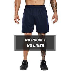 MIER Men's Quick-Dry Athletic/Soccer/Basketball Shorts Without Pockets No Liner Running Workout Training Active Shorts, Navy, L