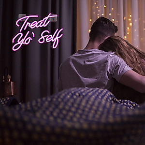 Gamerneon Treat Yourself Neon Sign Pink Led Word Neon Lights Usb Neon Light Signs for Bedroom Home Light Up Letter Neon for Birthday Party Gifts
