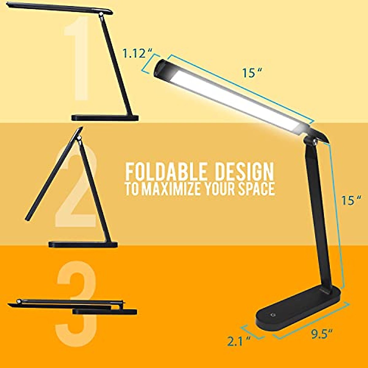 AULTRA LED Desk LAMP Light - Touch Control Desk Lamp with Multiple Brightness Level - Lights for Bedroom, The Office Desk, Reading Lamps, Bedside Table and Standing Desk (Black)