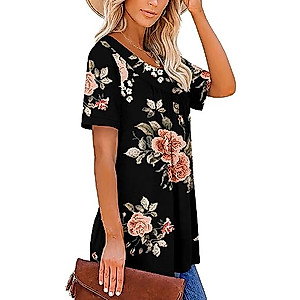 Tops for Girls Short Sleeve Ruched Tshirt Stretchy Oversized Summer Top with Buttons Black XL