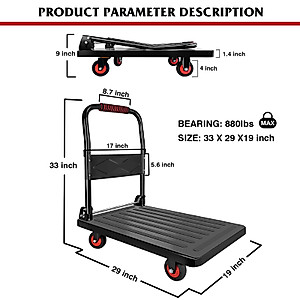 Platform Trucks Push Cart Dolly Heavy Duty with 880 LBS Capacity and Swivel Wheels 29"x19" Flatbed Hand Cart Flat Dolly Cart Easy Moving Storage for Groceries, Office, Garage, Warehouse
