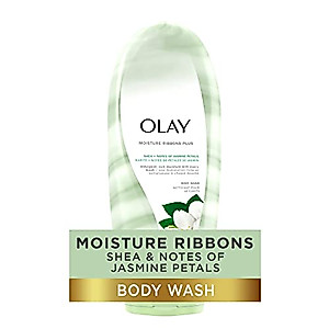 Olay Moisture Ribbons Body Wash with Shea and Notes of Jasmine Petals, 18 fl oz, (Pack of 4)