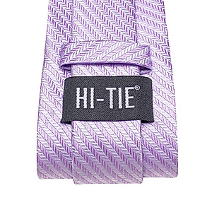 Hi-Tie Men's Wedding Tie Set And Pocket Square Jacquard Woven Silk Necktie Cufflinks With Lapel Pin For Party Prom,Lavender