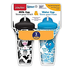 Playtex Sipsters Stage 3 Milk and Water Spill-Proof, Leak-Proof, Break-Proof Insulated Toddler Straw Sippy Cup Set, 9 Ounce - 2 Count