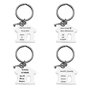 PiercingJ Personalized Custom New Home Gift Cute House Keys Charm Keyring Housewarming Gift for Couple