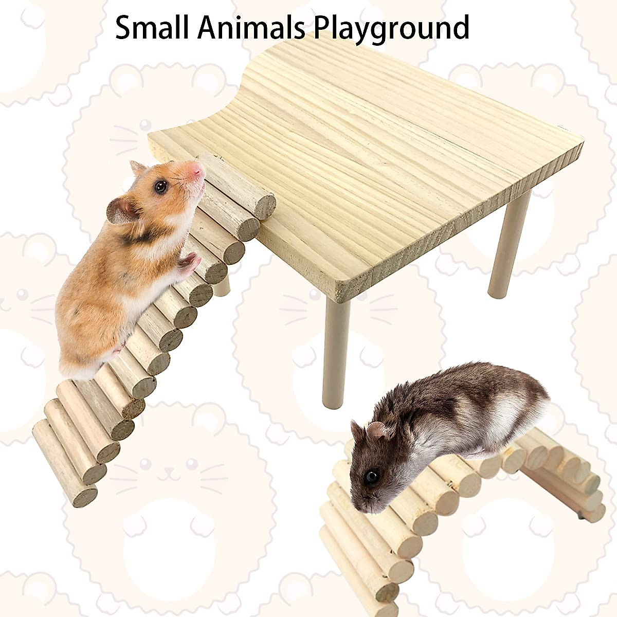 Vehomy 2PCS Hamster Stand Platform Toys Small Pet Wooden Platform with Pillars Rodent Ladder Bridge Rat Climbing Chew Toy Cage Accessories for Hamster Squirrel Gerbil Chinchilla Parrot and Bird