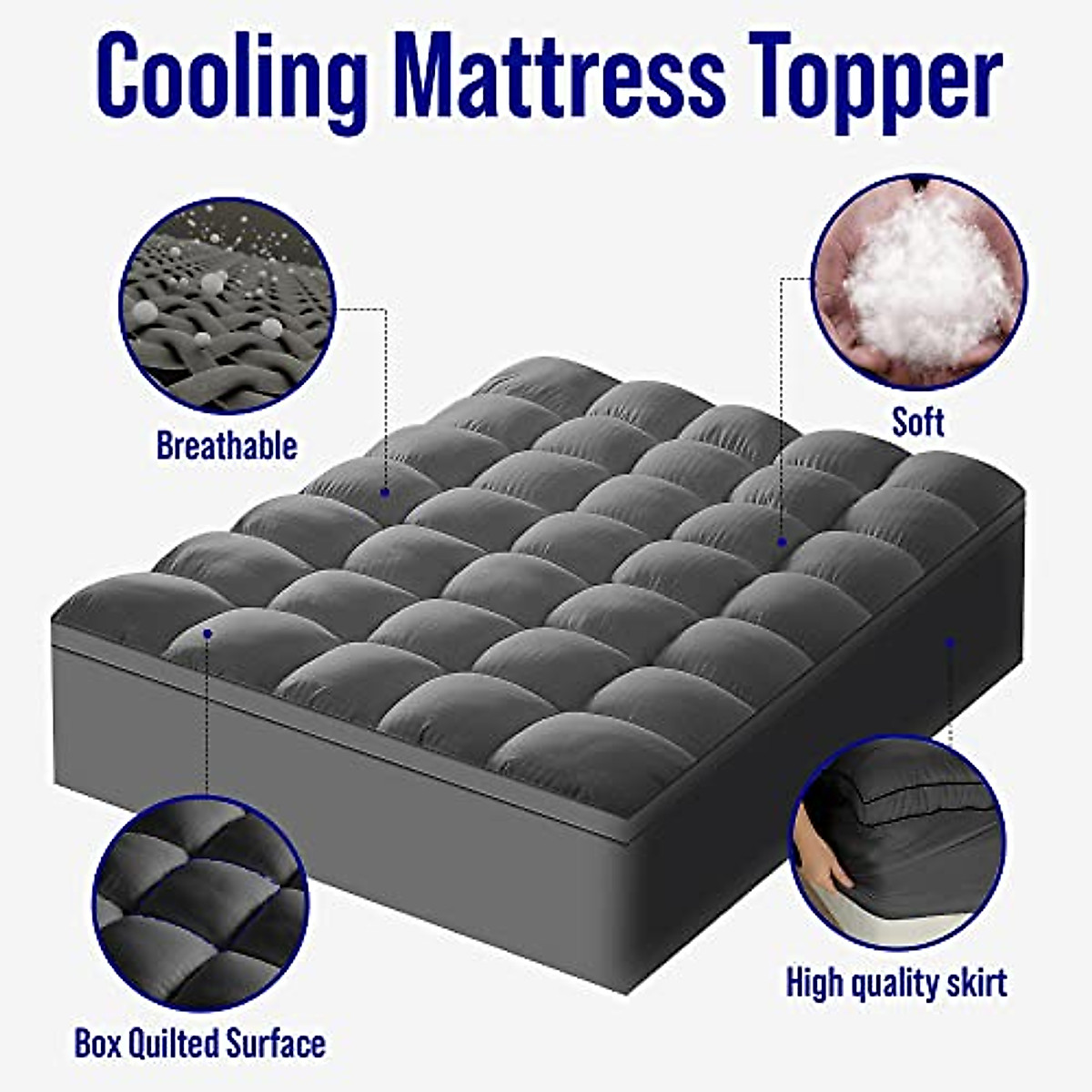 HYLEORY California King Size Mattress Topper for Back Pain, Extra Thick Cooling Mattress Pad Cover, Down Alternative Overfilled Plush Pillow Top with 8-21 Inch Deep Pocket, Grey
