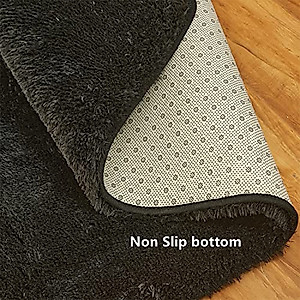 AMTOVO Shag Area Rugs for Bedroom, Black Fluffy Rug Plush Living Room Carpet 8 x 10 Feet, Indoor Modern Plush Area Rugs, Fuzzy Nursery Shaggy Rugs for Kids Room