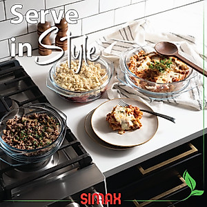 Simax Casserole Dish Set, Set of 3 Casserole Dish with Lid, Round Glass Cookware, Borosilicate Glass, Made In Europe 0.75 Quart, 1 Quart and 1.5 Quart Baking Dishes…