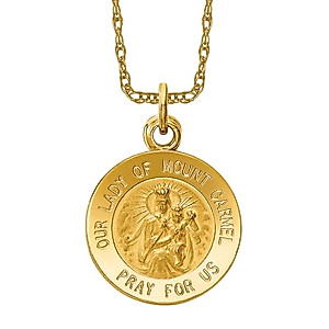 14K Yellow Gold Our Lady of Mt. Carmel Medal Necklace Charm Pendant Only